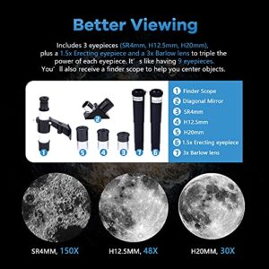 Telescopes for Adults Astronomy, 30X-300X Refractor Telescope for Kids and Beginners, 50mm Aperture 600mm Portable Telescope with Tripod, Phone Adapter, Shutter Remote to View Moon and Stars