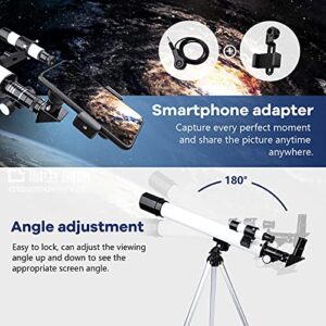 Telescopes for Adults Astronomy, 30X-300X Refractor Telescope for Kids and Beginners, 50mm Aperture 600mm Portable Telescope with Tripod, Phone Adapter, Shutter Remote to View Moon and Stars