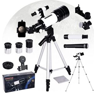 timisea kids beginners telescope, 70mm aperture 300mm az mount astronomical refracting telescope, with adjustable tripod, phone adapter, storage bag