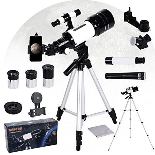 Timisea Kids Beginners Telescope, 70mm Aperture 300mm AZ Mount Astronomical Refracting Telescope, with Adjustable Tripod, Phone Adapter, Storage Bag