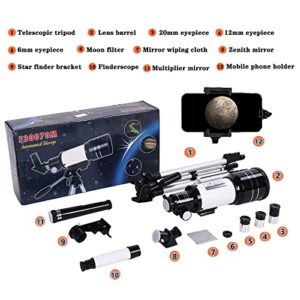 Timisea Kids Beginners Telescope, 70mm Aperture 300mm AZ Mount Astronomical Refracting Telescope, with Adjustable Tripod, Phone Adapter, Storage Bag