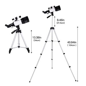 Timisea Kids Beginners Telescope, 70mm Aperture 300mm AZ Mount Astronomical Refracting Telescope, with Adjustable Tripod, Phone Adapter, Storage Bag