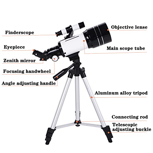 Timisea Kids Beginners Telescope, 70mm Aperture 300mm AZ Mount Astronomical Refracting Telescope, with Adjustable Tripod, Phone Adapter, Storage Bag