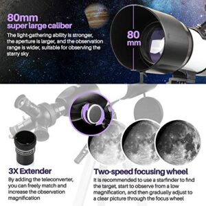 Telescope for Adults & Kids Monocular Refractor Telescope for Astronomy Beginners Professional 400mm 80mm with Tripod & Smartphone Adapter