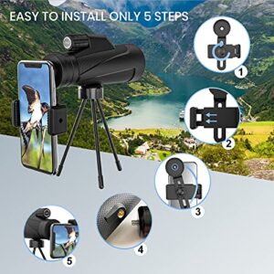 Monocular Telescope,12x50 High Power Monocular with Smartphone Adapter&Tripod&Hard Carrying Case-Waterproof Zoom Monocular for Adults,Perfect for Bird Watching Hiking Hunting Traveling