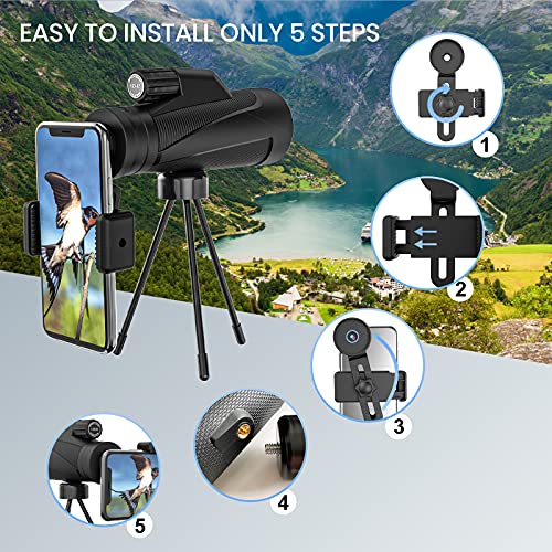 Monocular Telescope,12x50 High Power Monocular with Smartphone Adapter&Tripod&Hard Carrying Case-Waterproof Zoom Monocular for Adults,Perfect for Bird Watching Hiking Hunting Traveling