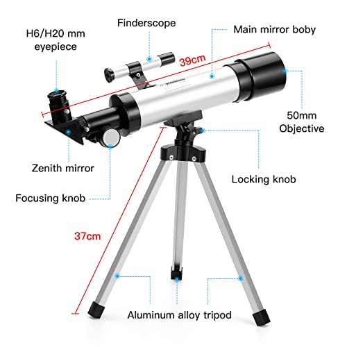 Merkmak Telescope for Kids, Astronomy Kids Telescope 360/50mm Spotting Scope, 90X Refractor Telescope, Telescopes for Astronomy Beginners with Tripod, Best Gift to Observe Deep Space Stargazing