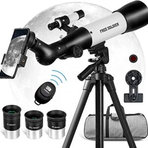 FREE SOLDIER Telescope for Adults Astronomy - 70mm Aperture 500mm Focus Length Astronomical Refractor Telescope for Kids Beginners with 3 Plossl Eyepieces Phone Adapter and Carry Bag