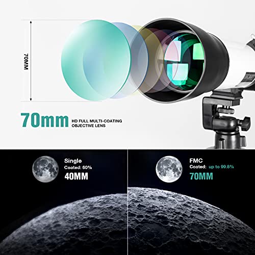 FREE SOLDIER Telescope for Adults Astronomy - 70mm Aperture 500mm Focus Length Astronomical Refractor Telescope for Kids Beginners with 3 Plossl Eyepieces Phone Adapter and Carry Bag