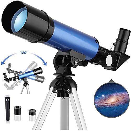 Timisea Telescope for Kids & Beginners, Portable Refractor Telescope 90x Magnification with Tabletop Tripod and Two Eyepieces, Best Gift for Kids to Explore Moon Space, View Wildlife, Watch Night-Sky