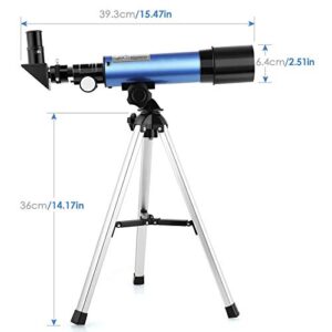 Timisea Telescope for Kids & Beginners, Portable Refractor Telescope 90x Magnification with Tabletop Tripod and Two Eyepieces, Best Gift for Kids to Explore Moon Space, View Wildlife, Watch Night-Sky