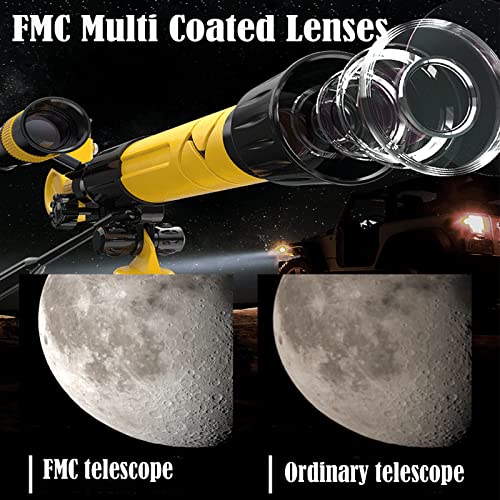 Timisea Telescope for Kids & Beginners, for a Young Astronomer,Portable Refractor Telescope with Tabletop Tripod and 3 Eyepieces, Explore Moon Space, Watch Night-Sky (Yellow)