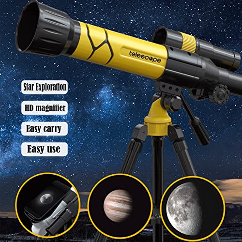 Timisea Telescope for Kids & Beginners, for a Young Astronomer,Portable Refractor Telescope with Tabletop Tripod and 3 Eyepieces, Explore Moon Space, Watch Night-Sky (Yellow)