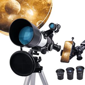 telescopes for adults astronomy,70mm aperture 400mm az mount telescope for kids beginners,upgraded 3 kellner eyepieces,refractor telescope with adjustable tripod,backpack and phone adapter