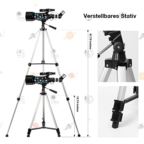 FREE SOLDIER Telescopes for Kids and Adults Astronomy, 70mm Aperture and 400mm Focal Length Professional Astronomy Telescope for Beginners with Smartphone Adapter Carry Bag Adjustable Tripod