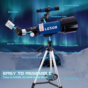 LUXUN Telescope for Astronomy Beginners Kids Adults, 70mm Aperture 400mm Astronomical Refracting Portable Telescope - Travel Telescope (40070-blue)