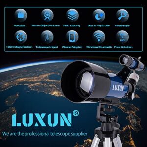 LUXUN Telescope for Astronomy Beginners Kids Adults, 70mm Aperture 400mm Astronomical Refracting Portable Telescope - Travel Telescope (40070-blue)