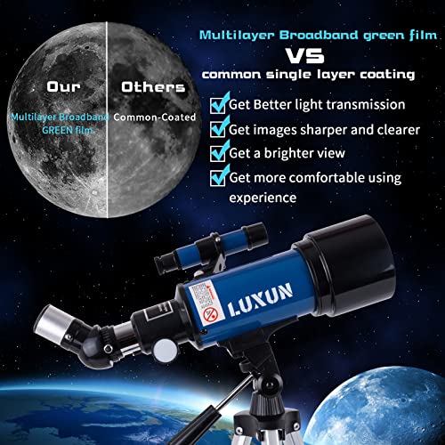 LUXUN Telescope for Astronomy Beginners Kids Adults, 70mm Aperture 400mm Astronomical Refracting Portable Telescope - Travel Telescope (40070-blue)