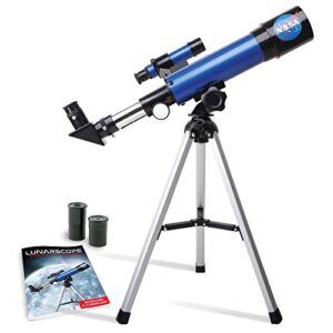 nasa lunar telescope for kids – capable of 90x magnification, includes two eyepieces, tabletop tripod, finder scope, and full-color learning guide, the perfect stem gift for a young astronomer