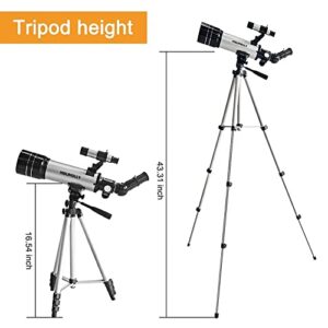 MOLIMOLLY Telescope for Kids Beginners Adults, 70mm Aperture 400mm AZ Mount Portable Astronomical Refractor Telescope,Adjustable Height Tripod Travel Telescope with Backpack,Smartphone Adapter