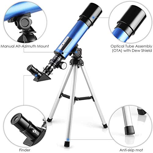 Updated Telescope, Portable Telescope for Astronomy Beginners Kids Adults Refractor Travel Telescope 90x Magnification with Tabletop Tripod 2 Eyepieces, Astronomy Gifts for Kids