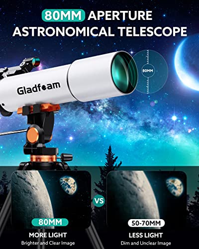 Telescopes for Adults Astronomy, 80mm Aperture 500mm Professional Refractor Telescopes for Kids, Beginners Telescope with Adjustable Tripod, Phone Adapter to Observe The Moon and Planet