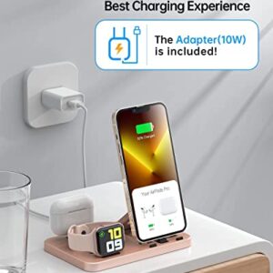 MODOCH 3 in 1 Charging Station for Apple Multiple Devices, Foldable and Portable Travel Charging Dock Compatible with iPhone Airpods Apple Watch Charger Stand with Adapter (Rose Gold)