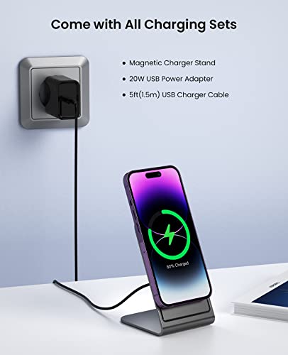 DSUSMA 15W Magnetic Wireless Charger Compatible with MagSafe Charger/iPhone 14/14 Pro/14 Plus/14 Pro Max/iPhone 13/13 Pro/13 Pro Max/iPhone 12 Series, with 20W Power Charger+5ft Charger Cable(Black)