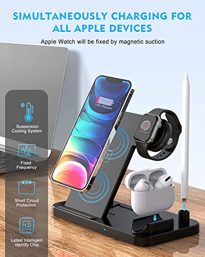 Wireless Charging Station - 4 in 1 Wireless Charger Charging Stand Compatible with iPhone 14 Plus Pro max 13 Pro max 12 Pro max SE 11pro X XR Xs Max 8 Plus - Apple Watch Series AirPods 1 2 3 Pro