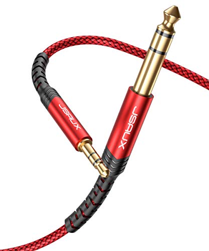 JSAUX 3.5mm to 6.35mm Stereo Audio Cable, 6.35mm 1/4" Male to 3.5mm 1/8" Male TRS Bidirectional Stereo Audio Cable Jack 4FT for Guitar, iPod, Laptop, Home Theater Devices, Speaker and Amplifiers-Red