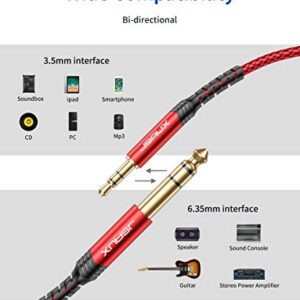 JSAUX 3.5mm to 6.35mm Stereo Audio Cable, 6.35mm 1/4" Male to 3.5mm 1/8" Male TRS Bidirectional Stereo Audio Cable Jack 4FT for Guitar, iPod, Laptop, Home Theater Devices, Speaker and Amplifiers-Red