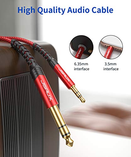 JSAUX 3.5mm to 6.35mm Stereo Audio Cable, 6.35mm 1/4" Male to 3.5mm 1/8" Male TRS Bidirectional Stereo Audio Cable Jack 4FT for Guitar, iPod, Laptop, Home Theater Devices, Speaker and Amplifiers-Red