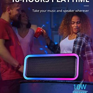 Kunodi Bluetooth Speaker, Bluetooth 5.0 Wireless Portable Speaker with 10W Stereo Sound, Party Speakers with Ambient RGB Light,18-Hour Playtime,IPX5 Waterproof Speakers for Outdoors, Travel（Black