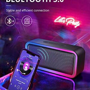 Kunodi Bluetooth Speaker, Bluetooth 5.0 Wireless Portable Speaker with 10W Stereo Sound, Party Speakers with Ambient RGB Light,18-Hour Playtime,IPX5 Waterproof Speakers for Outdoors, Travel（Black