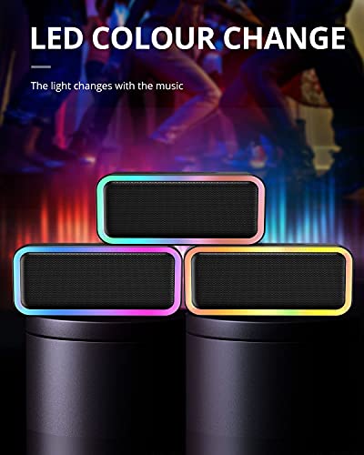 Kunodi Bluetooth Speaker, Bluetooth 5.0 Wireless Portable Speaker with 10W Stereo Sound, Party Speakers with Ambient RGB Light,18-Hour Playtime,IPX5 Waterproof Speakers for Outdoors, Travel（Black