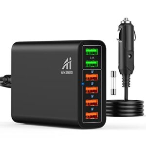 multi ports usb car charger, 96w 6 port qc3.0 fast car charger adapter multiple ports, with four quick charge 3.0 port, 12v-24v multi device cigarette lighter for smart phone & tablets charging