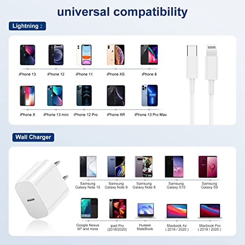 iPhone 14 13 12 Charger Fast Charging Apple MFi Certified,20W PD USB C Wall Charger Block with USB-C to Lightning Cable Cord 6ft,Apple Charger for iPhone 14/13/12/11 Pro Max Mini Plus iPad AirPods