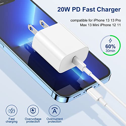 iPhone 14 13 12 Charger Fast Charging Apple MFi Certified,20W PD USB C Wall Charger Block with USB-C to Lightning Cable Cord 6ft,Apple Charger for iPhone 14/13/12/11 Pro Max Mini Plus iPad AirPods