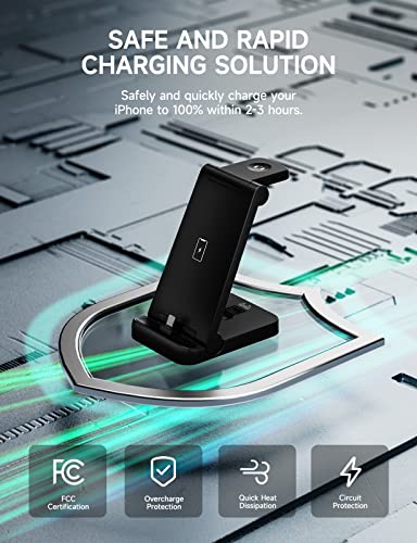 3 in 1 Charging Station, Foldable Charger Stand for Multiple Devices, iPhone Charging Station with 18W Wall Adapter, Fast Charge Portable Travel Charger Compatible with iPhone, iWatch, AirPods