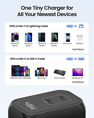 45W USB C Super Fast Charger, INIU I622 PD PPS Foldable Dual USB C Wall Charger Supports Super Fast Charging for Samsung S23 Ultra/S23/S22/S21/S20/Note, MacBook Air, Steam Deck, iPhone 14, iPad