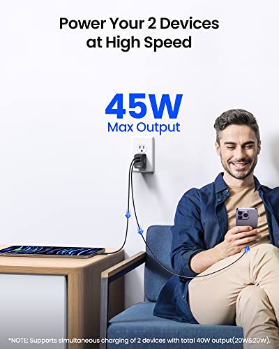 45W USB C Super Fast Charger, INIU I622 PD PPS Foldable Dual USB C Wall Charger Supports Super Fast Charging for Samsung S23 Ultra/S23/S22/S21/S20/Note, MacBook Air, Steam Deck, iPhone 14, iPad