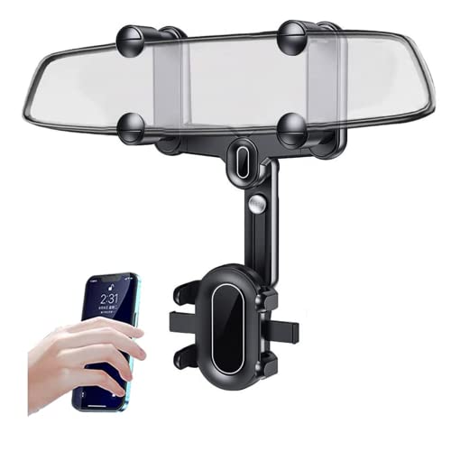 Rearview Mirror Phone Holder for Car,360°Rotatable and Retractable Car Phone Holder Multifunctional Rear View Mirror Phone Holder,Four Corners Fixed Anti-Shake Design,for All Mobile Phones and All Car