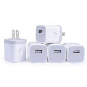 single port usb wall charger, gigreen 1a/5v power adapter 5 pack charging block cube plug box compatible phone x/8/7/xs/xr/6s/5/se, samsung s9/s8/s7/s6 edge, note 8, lg g5 v30, moto, pixel, nexus, htc