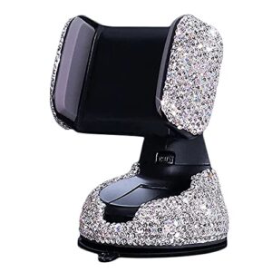 suncaraccl bling car phone holder, 360°adjustable crystal auto phone mount universal rhinestone car stand phone holder car accessories for windshield dashboard and air outlet (white)