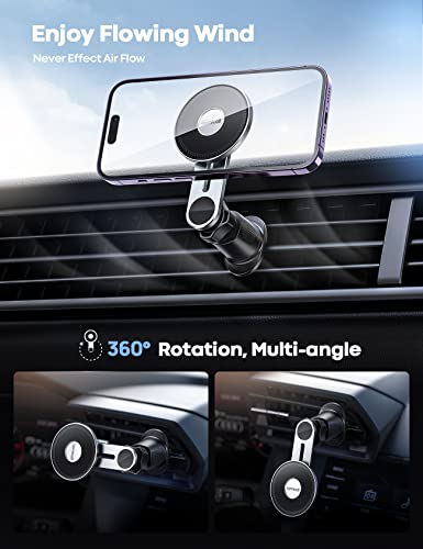 Lamicall for MagSafe Car Phone Mount - [Aluminum Stable Frame] [20 Strong Magnets] Magnetic Car Vent Phone Holder Mount, Air Vent Car Holder Mount for iPhone 14 13 12 Pro Plus Max Mini MagSafe Case