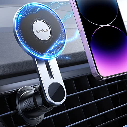 Lamicall for MagSafe Car Phone Mount - [Aluminum Stable Frame] [20 Strong Magnets] Magnetic Car Vent Phone Holder Mount, Air Vent Car Holder Mount for iPhone 14 13 12 Pro Plus Max Mini MagSafe Case