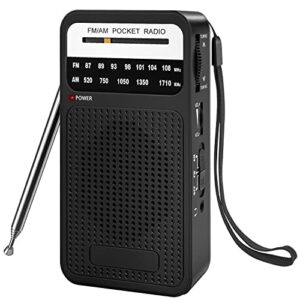 portable radio am fm, goodes transistor radio with loud speaker, headphone jack, 2aa battery operated radio for long range reception, pocket radio for indoor, outdoor and emergency use