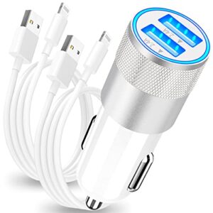 [apple mfi certified] iphone fast car charger, barmaso 4.8a dual usb smart power rapid car charger with 2 pack lightning cable quick car charging for iphone 14 13 12 11 pro max/xs/xr/se/x/ipad/airpods