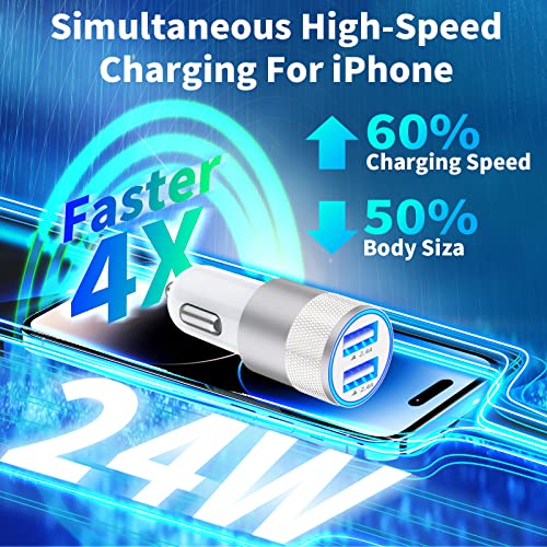 [Apple MFi Certified] iPhone Fast Car Charger, BARMASO 4.8A Dual USB Smart Power Rapid Car Charger with 2 Pack Lightning Cable Quick Car Charging for iPhone 14 13 12 11 Pro Max/XS/XR/SE/X/iPad/AirPods