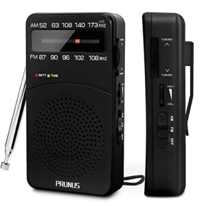 prunus j-166 portable radio am fm, battery operated radio with tuning light, back clip, excellent reception for indoor & outdoor & emergency radio, am fm radio portable, transistor radio